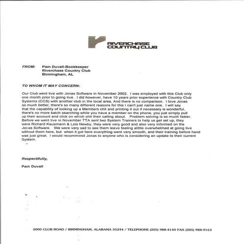 Reference Letter - Riverchase Country Club | PDF