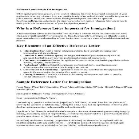 Reference Letter Sample For Immigration | PDF