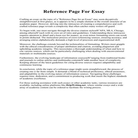 Reference Page For Essay. Concordia University Chicago | PDF