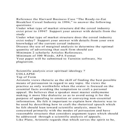 Reference the Harvard Business Case The Ready-to-Eat Breakfast Ce.docx