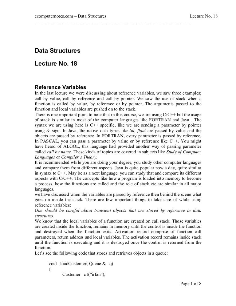 computer notes - Reference variables ii