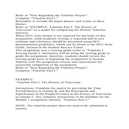 Refer to Note Regarding the Timeline Project.Complete Timeline .docx