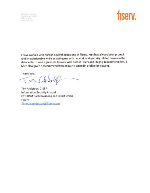 Fiserv Reference letter kurt angst jim weber | PDF
