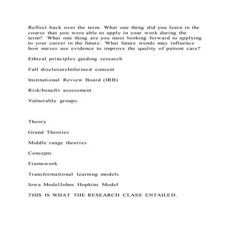 Reflect back over the term. What one thing did you learn in the cour | DOCX