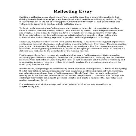 Reflecting Essay. English Reflective Essay - Reflection Essay ...