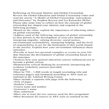 Reflecting on Personal Identity and Global CitizenshipReview the G.docx ...