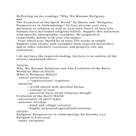 Reflecting on the readings Why We Became Religious and The Evol.docx ...