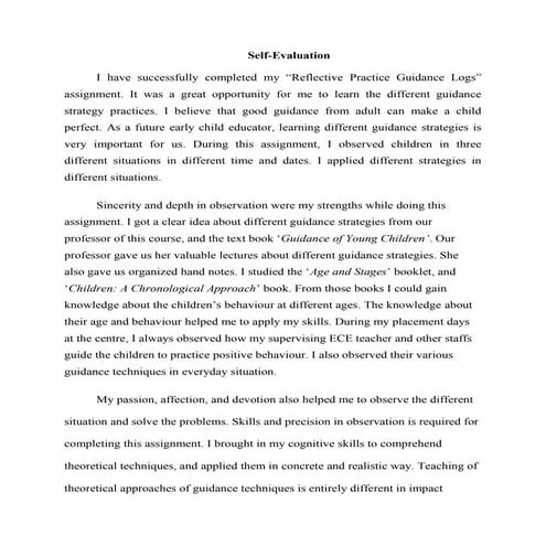 Assessment in Early Childhood Education Report- Reflective journal