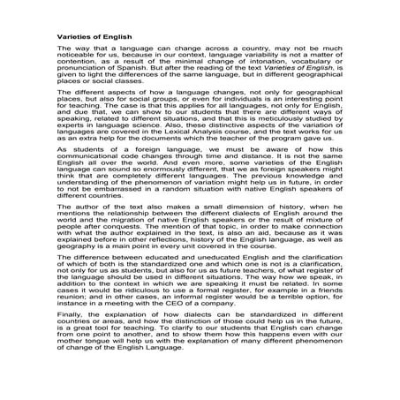 Varieties of English Reflection | DOCX