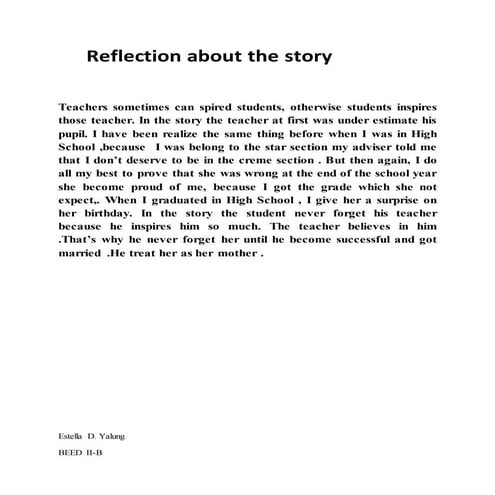 Reflection about the story | DOCX