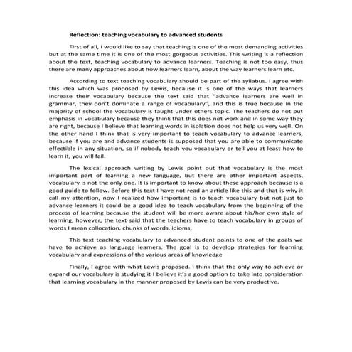 Reflection about the text teaching vocabulary to advance learners ...