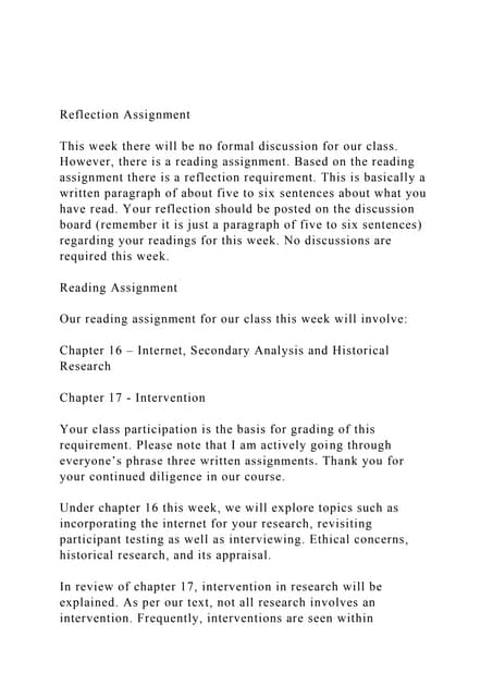 Reflection AssignmentChose to reflect on number, either 1, 2.docx