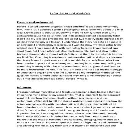 Reflection journal week one (checked) | PDF