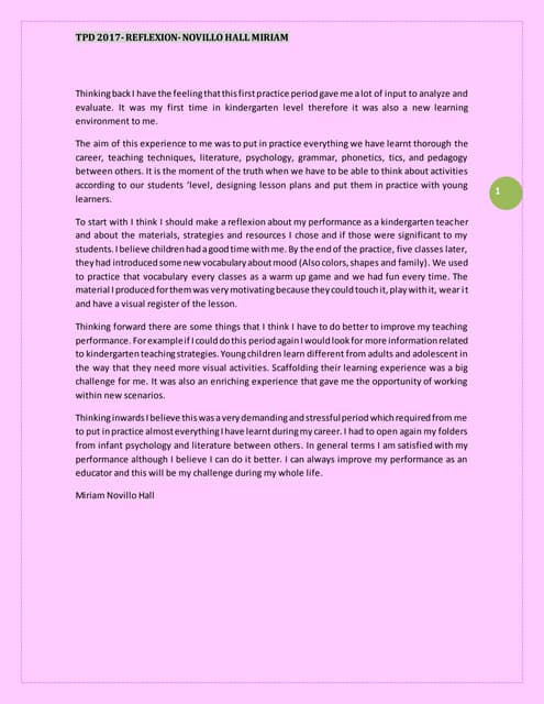 Reflection on primary school period | PDF