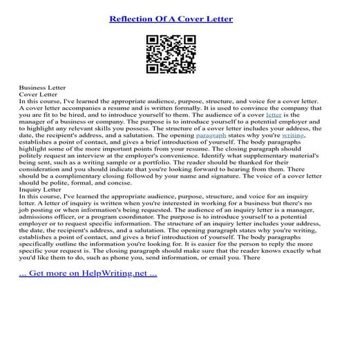 Reflection Of A Cover Letter | PDF