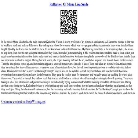 Reflection Of Mona Lisa Smile | PDF