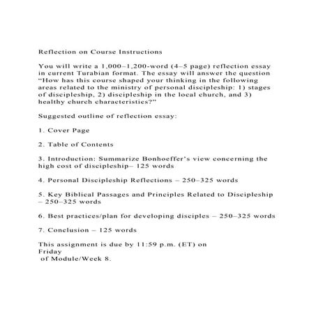 Reflection on Course InstructionsYou will write a 1,000–1,20.docx
