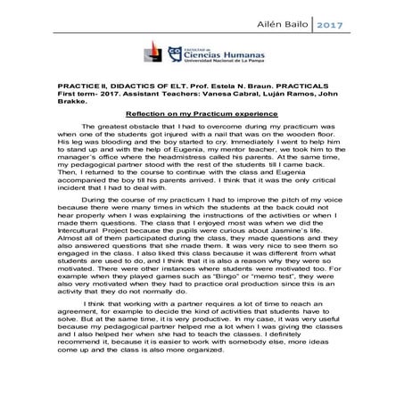 Reflection on my practicum experience ailen bailo | PDF
