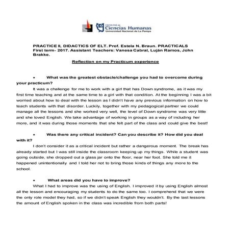 Reflection on my practicum experience agustina sarmiento | DOCX ...