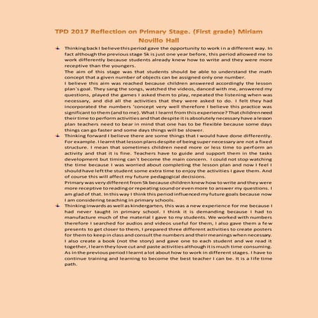 Reflection on primary school period | PDF