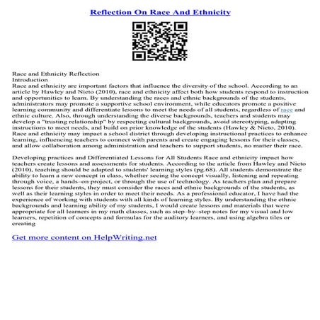 Reflection On Race And Ethnicity | PDF