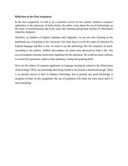 Reflection On The First Assignment Docx