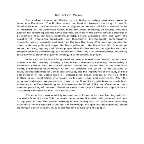 Reflection Paper.docx | Christianity | Religion & Spirituality