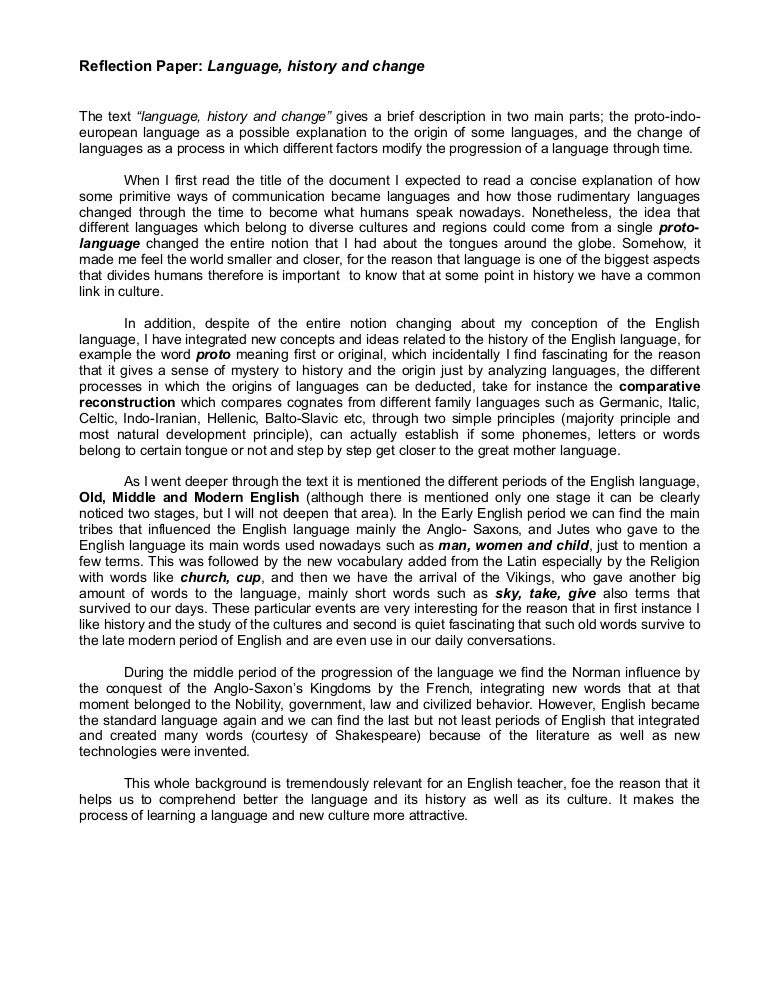 Reflection Paper 1 Language History And Change Reflection Paper 1 Language History And Change