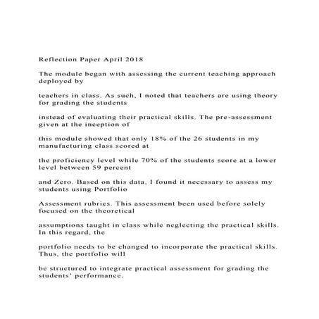 Reflection Paper April 2018 The module began with assessin.docx