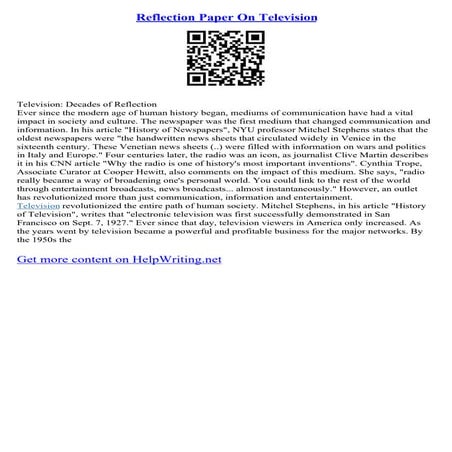 Reflection Paper On Television | PDF