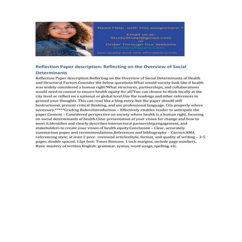 Reflection Paper Reflecting on the Overview of Social Determinants.docx