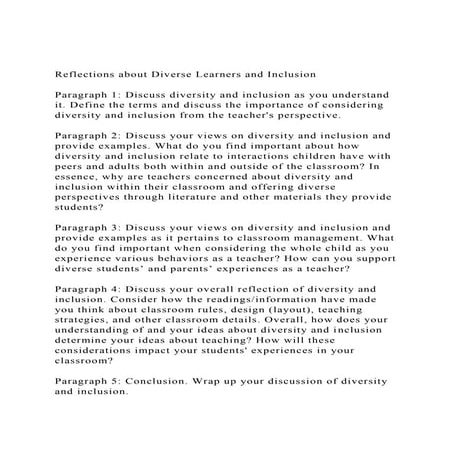 Reflections about Diverse Learners and Inclusion Paragraph 1.docx