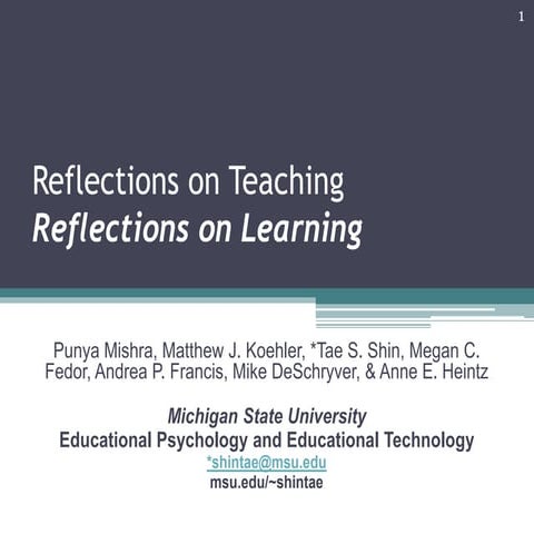 Reflections on Teaching "Reflections on Learning" | PPT