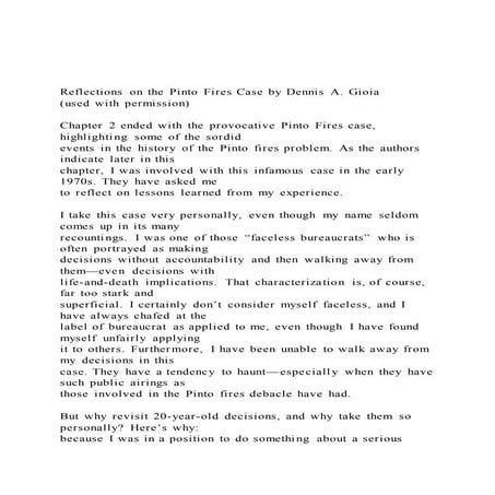 Reflections on the pinto fires case by dennis a. gioia (use | DOCX