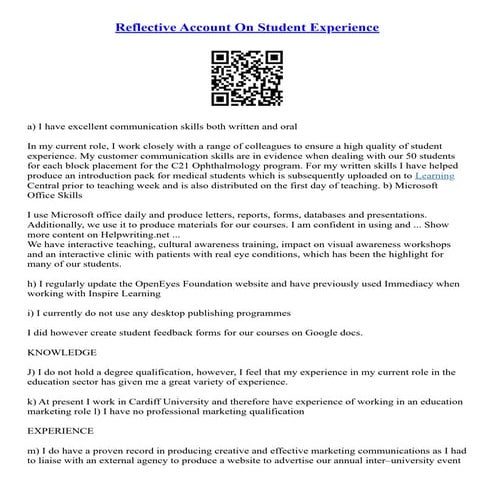 Reflective Account On Student Experience | PDF