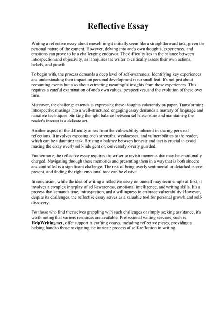 Self Reflective Essay Sample. Renton Technical College | PDF ...