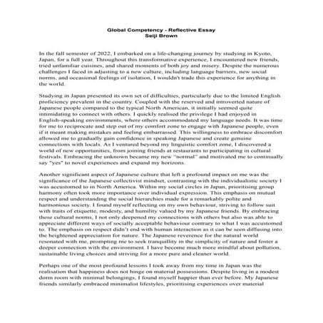 Reflective Essay.pdf for Global Compentency | PDF