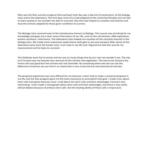 Reflective essay biology course | DOCX