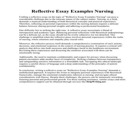 Reflective Essay Examples Nursing. Reflection Essay In Nursing Student Reflective writing for ...