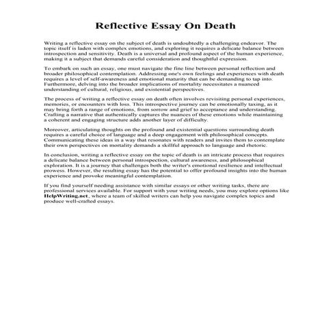 Reflective Essay On Death. Southwestern College (Kansas) | PDF