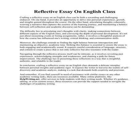 Reflective Essay On English Class | PDF