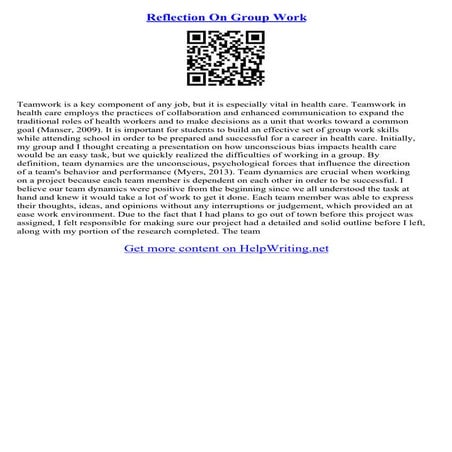 Reflective Essay On Group Work | PDF