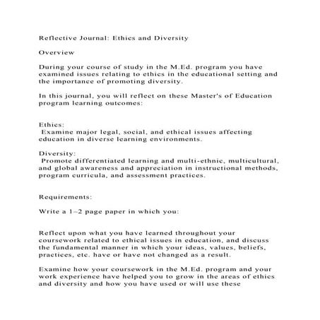 Reflective Journal Ethics and DiversityOverviewDuring your .docx