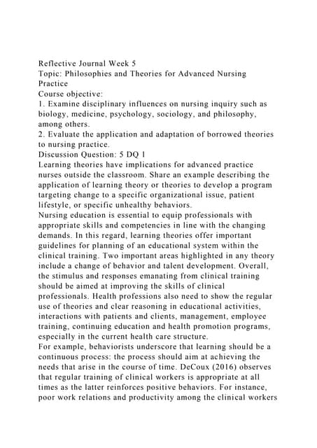 Philosophies and Theories for Advanced Nursing Practice Week 5.docx