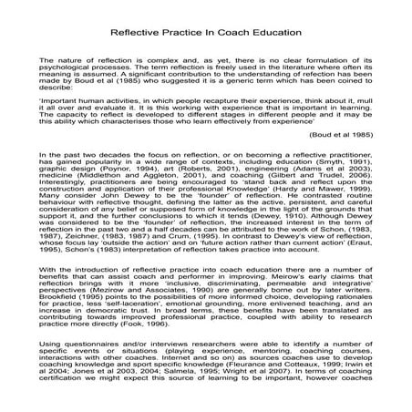 Reflective Practice in Coach Education | PDF | Education