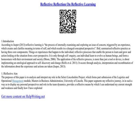 Reflective Reflection On Reflective Learning | PDF