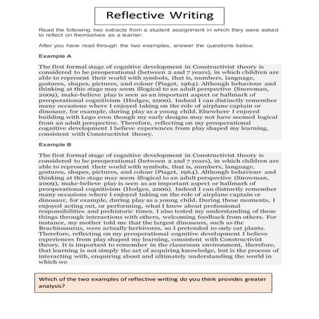 Reflective writing worksheet | PDF