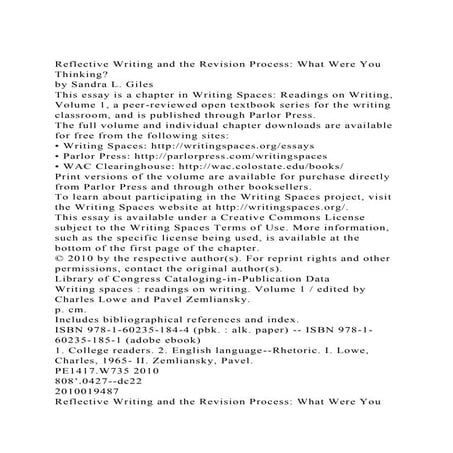 Reflective Writing and the Revision Process What Were You Thinkin.docx