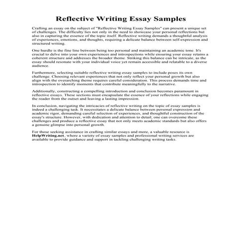 Reflective Writing Essay Samples. Reflective essay writing samples | PDF
