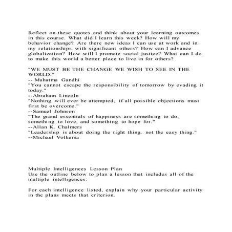 Reflect on these quotes and think about your learning outcomes in | DOCX